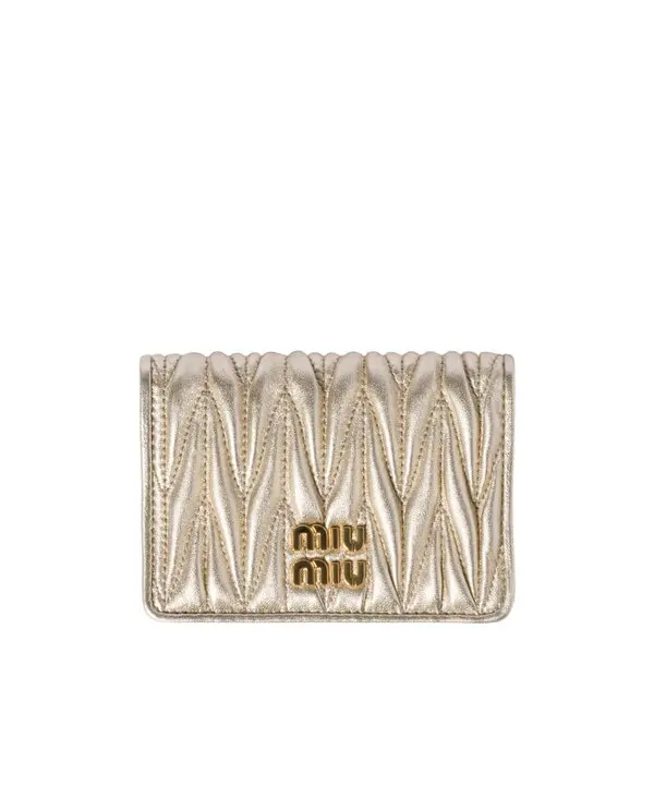 Miu Miu Logo-lettering Matelassé Cardholder - Nude