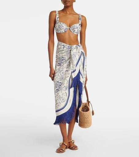 Simkhai Fringed Printed Linen-blend Beach Cover-up