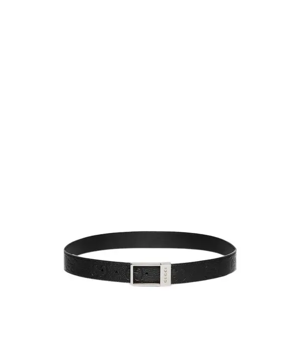 Gucci Monogrammed Embossed Leather Belt - Black