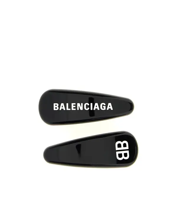 Balenciaga Logo Detailed Two Hair Clips - Black