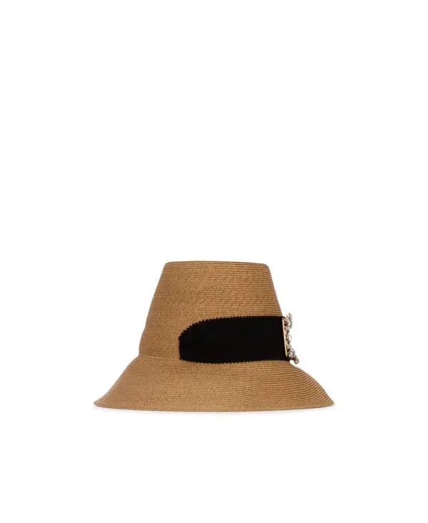 ROGER VIVIER Crystal Buckle Straw Hat