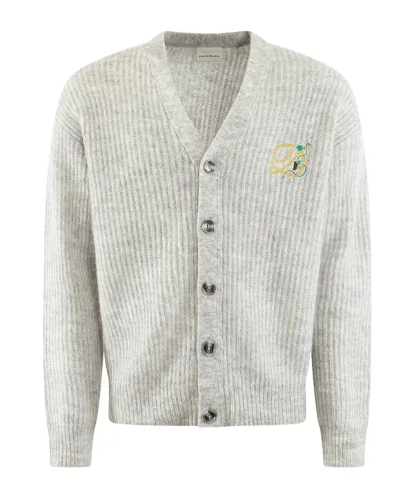 Drole De Monsieur Long-sleeved Knitted Cardigan - Grey