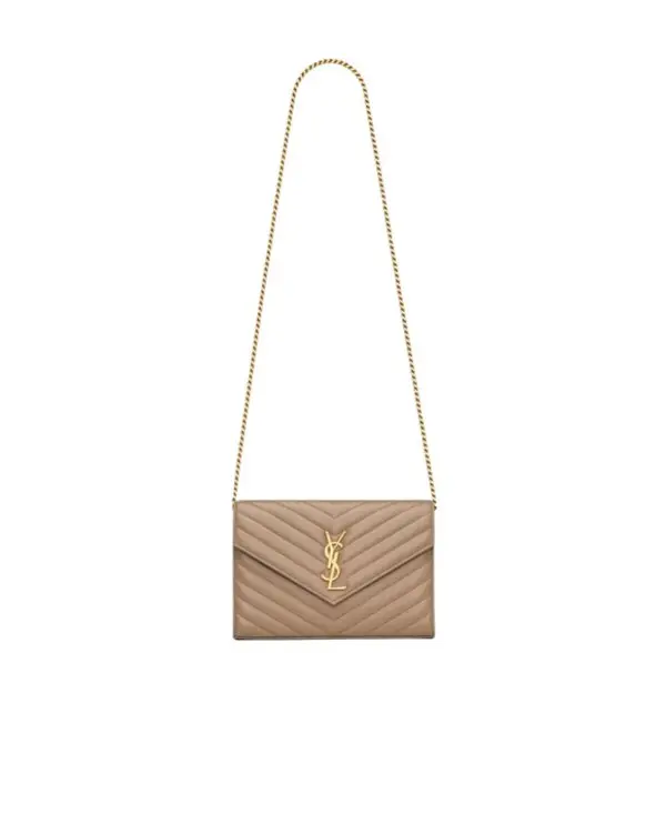 Saint Laurent Cassandre Matelassé Chain Wallet - Dust
