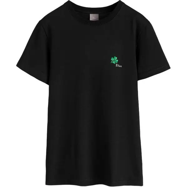 Dior T-shirt With Clover Embroidery, Regular Fit - Black
