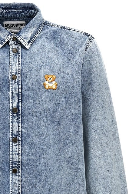 Moschino Teddy Logo Embroidered Buttoned Denim Shirt