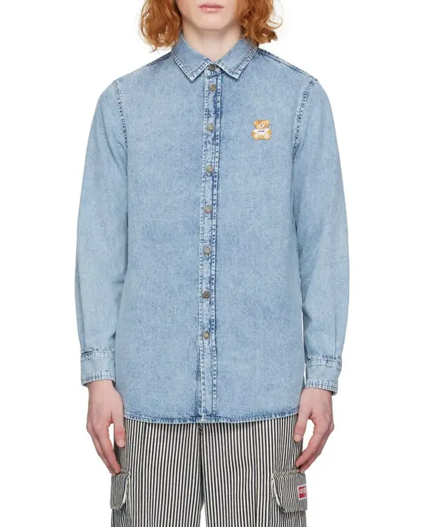 Moschino Teddy Logo Embroidered Buttoned Denim Shirt