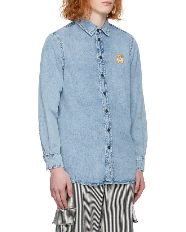 Moschino Teddy Logo Embroidered Buttoned Denim Shirt
