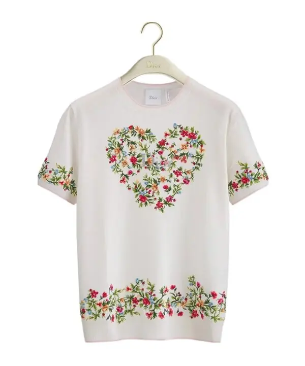 Dior Dioramour Short-sleeved Embroidered Sweater - White