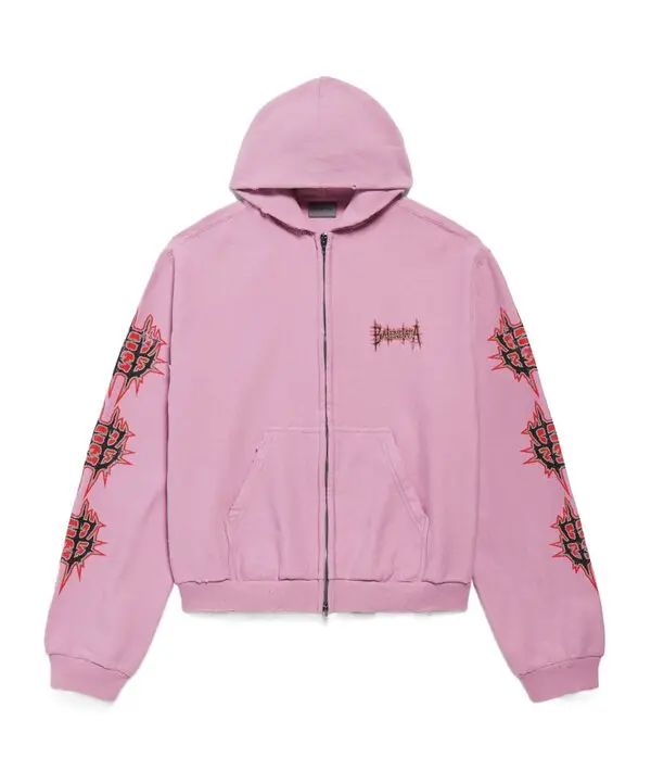 Balenciaga Sacré Cœur Medium Fit Zip-up Hoodie In Old - Pink
