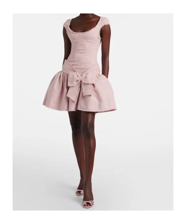 SHUSHU/TONG Distressed Tweed Mini Dress With Oversized Bow