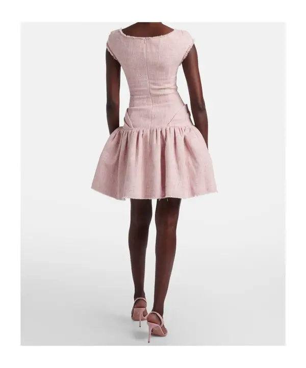 SHUSHU/TONG Distressed Tweed Mini Dress With Oversized Bow