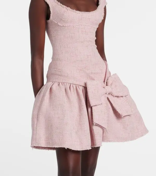 SHUSHU/TONG Distressed Tweed Mini Dress With Oversized Bow