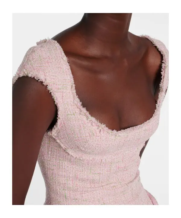 SHUSHU/TONG Distressed Tweed Mini Dress With Oversized Bow