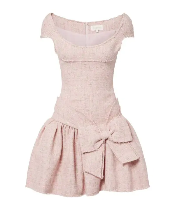 SHUSHU/TONG Bow-detail Distressed Tweed Minidress - Pink