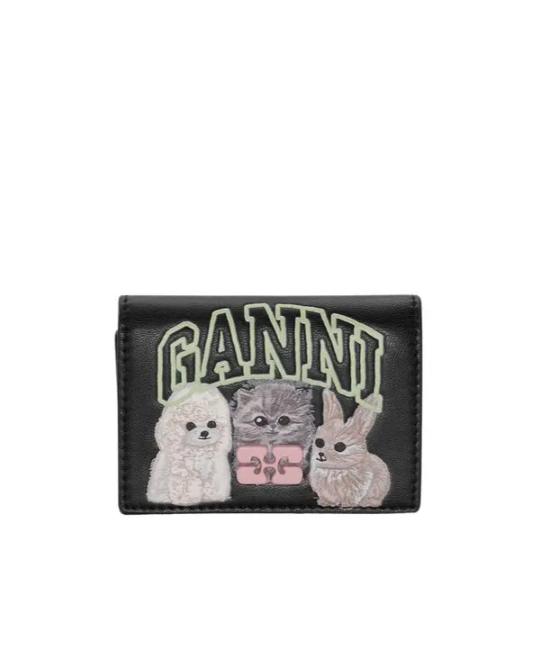 GANNI Animal Bou Flap Card Holder - Black