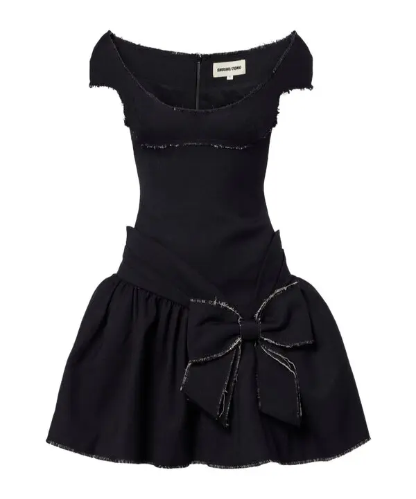 SHUSHU/TONG Bow-detail Distressed Tweed Minidress