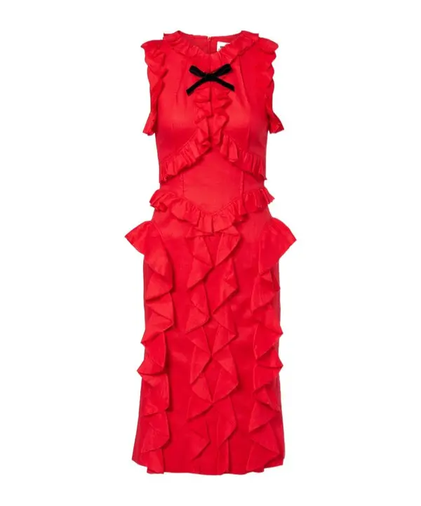 SHUSHU/TONG Bow-detail Ruffled Linen Midi Dress
