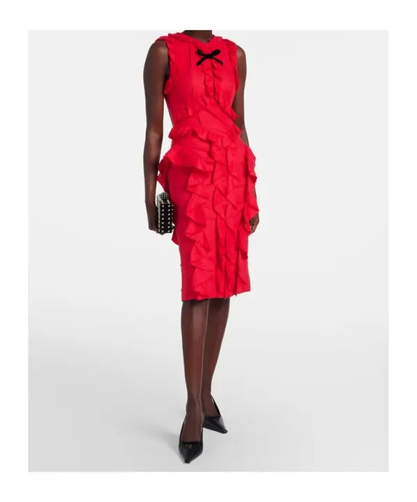 SHUSHU/TONG Bow-detail Ruffled Linen Midi Dress
