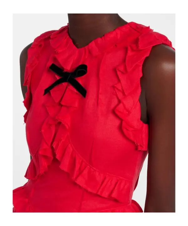 SHUSHU/TONG Bow-detail Ruffled Linen Midi Dress