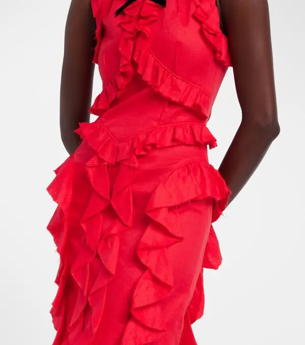 SHUSHU/TONG Bow-detail Ruffled Linen Midi Dress