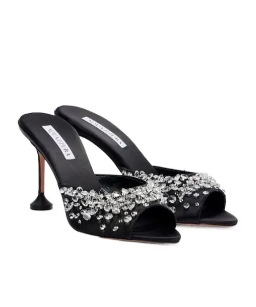 AQUAZZURA Embellished Satin Mules