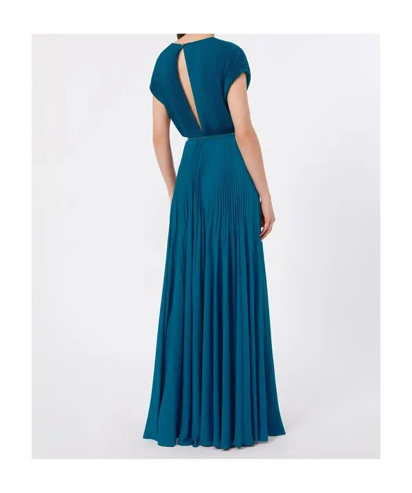 Max Mara Pleated V-neck Maxi Dress With Open Back - Verde Abisso