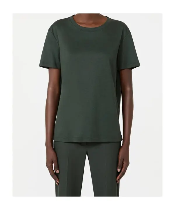 Max Mara Crewneck T-shirt With Logo Detail - Dark Green