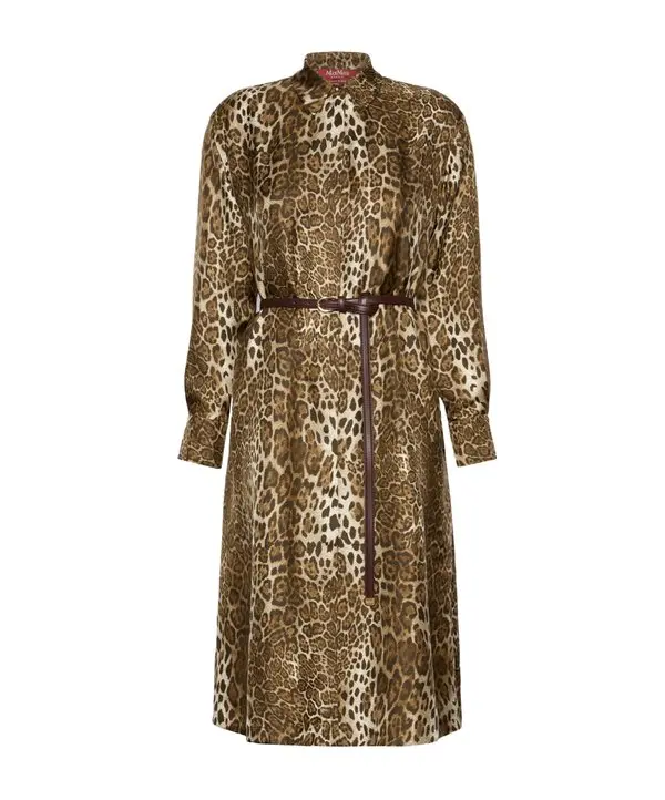 Max Mara Printed Silk Shirt Dress - Brown