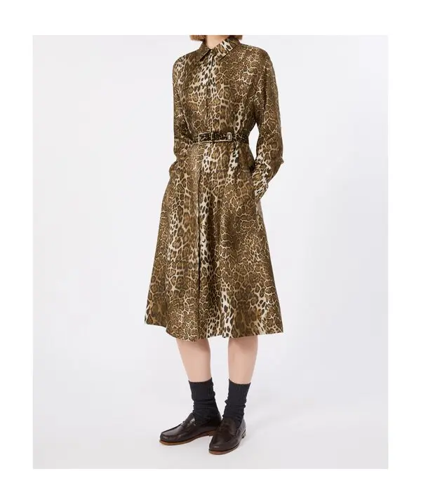 Max Mara Printed Silk Shirt Dress With Jeweled Buttons