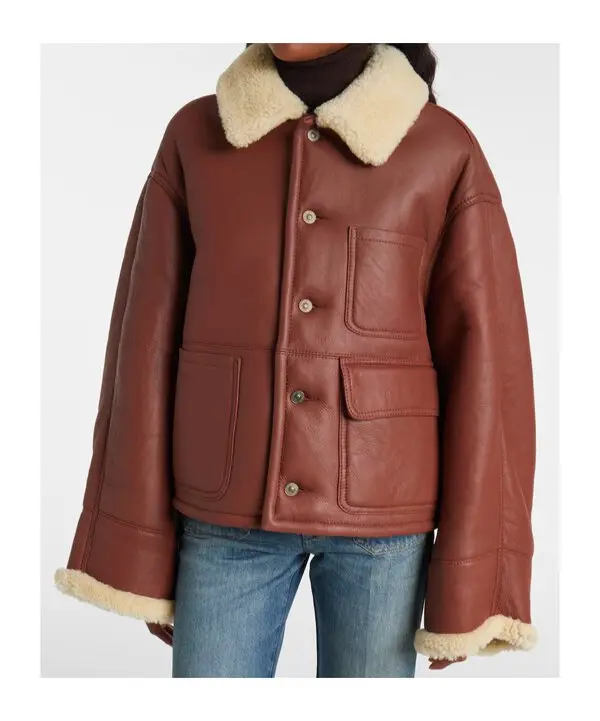 Victoria Beckham Lapel Long-sleeved Leather Jacket