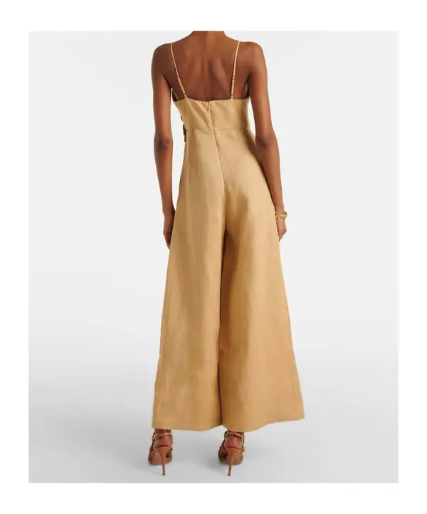 Farm Rio Floral-appliqué Linen Jumpsuit