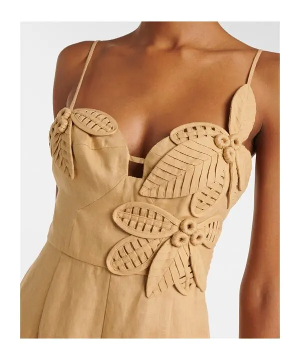 Farm Rio Floral-appliqué Linen Jumpsuit