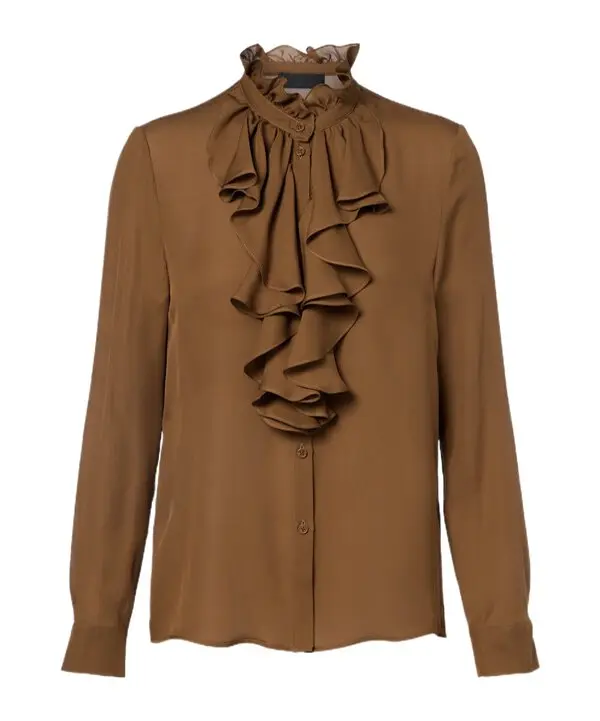 NILI LOTAN Ruffled Shirt - Brown