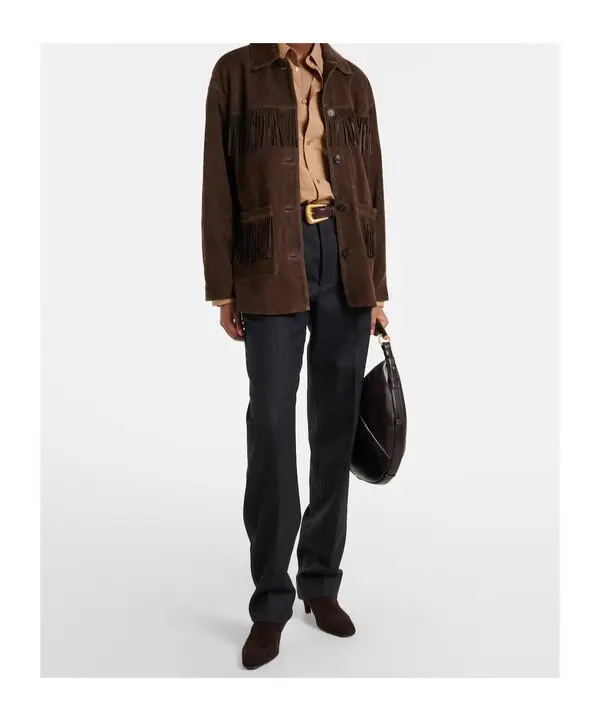 NILI LOTAN Suede Fringed Jacket - Black