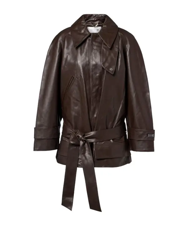 Victoria Beckham Lapel Long-sleeved Leather Jacket - Black