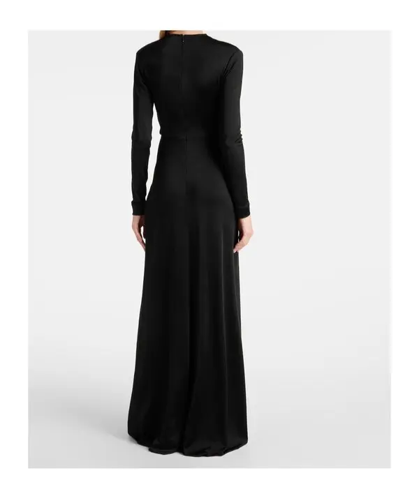 Victoria Beckham Elegant Pleated Crepe Gown With Crystal Brooch