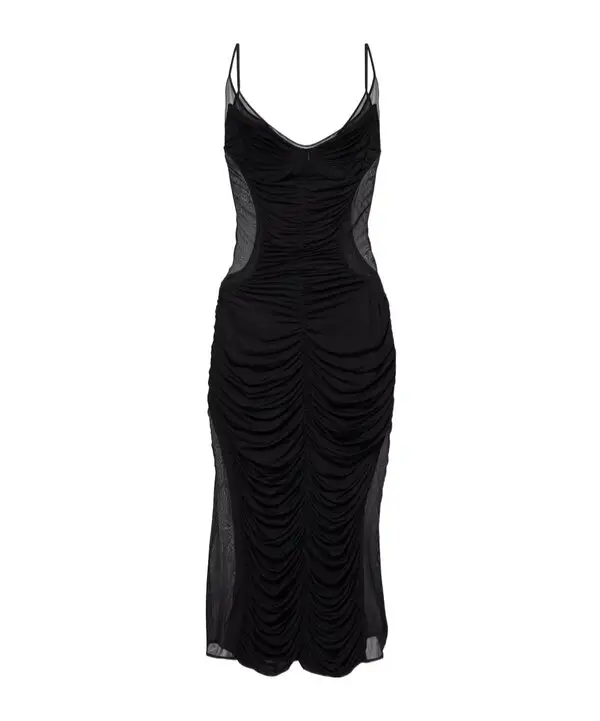 MUGLER Pleated Mesh Midi Dress
