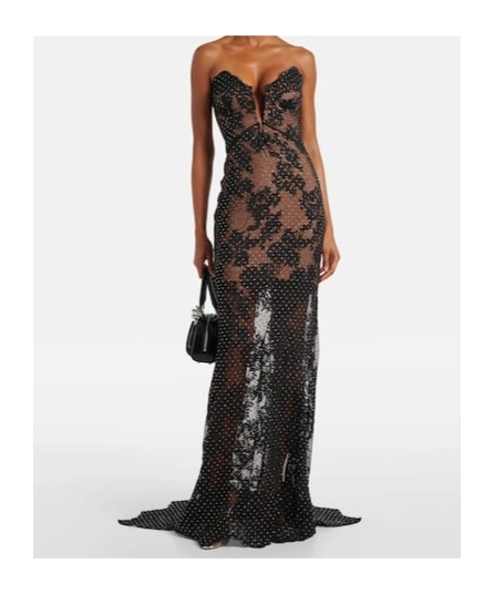 SELF-PORTRAIT Embellished Sheer Lace Gown