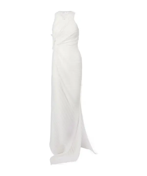 Victoria Beckham Gathered Cotton-blend Maxi Dress - White