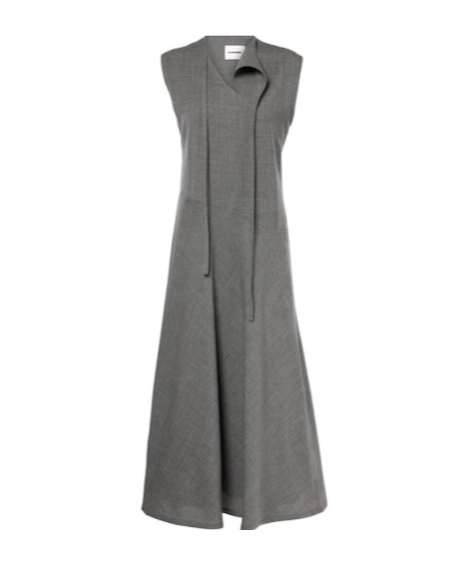 JIL SANDER Tie-neck Virgin Wool Canvas Midi Dress - Gray
