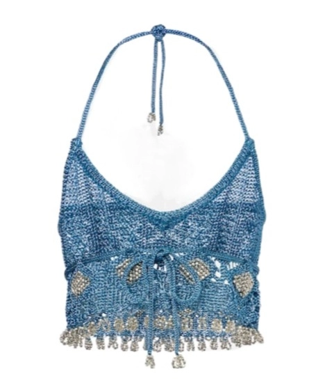 Rabanne Crochet Embellished Lamé Crop Top