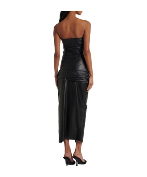 Attico Draped Strapless Leather Midi Dress