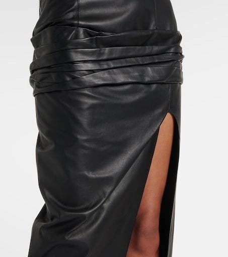Attico Draped Strapless Leather Midi Dress