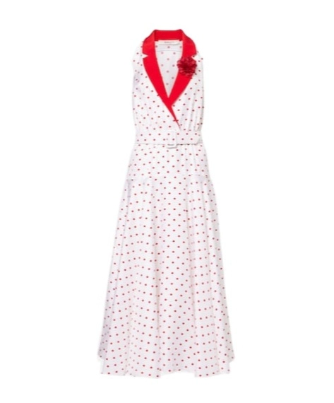 RODARTE Polka-dot Belted Silk Twill Midi Dress - White