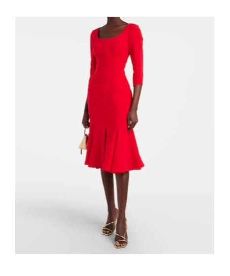 Carolina Herrera Crêpe Midi Dress With Square Neckline And Flared Trumpet Silhouette