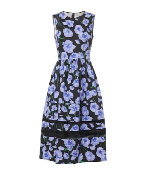 Carolina Herrera Floral Belted Cotton-blend Midi Dress - Black