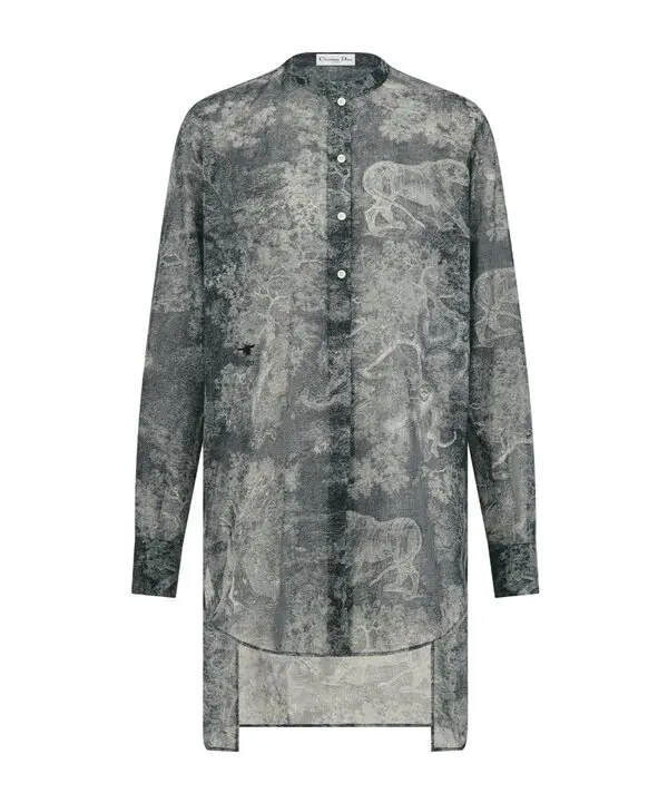 Dior Long Sleeve Graphic Print Blouse - Gray