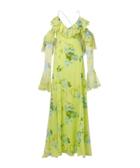 Blumarine Floral Pattern Silk Crepe Dress - Green