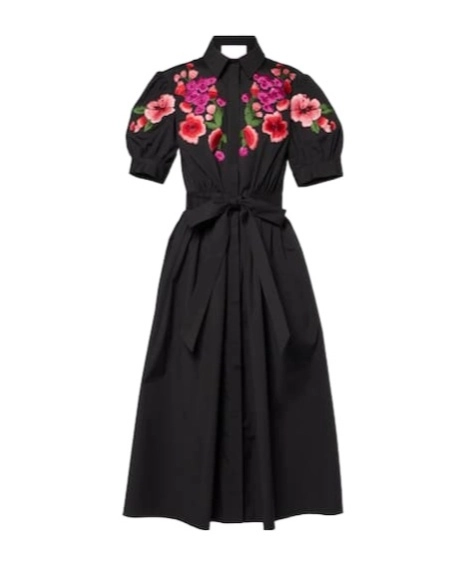 Carolina Herrera Floral Embroidered Cotton-blend Shirt Dress - Black