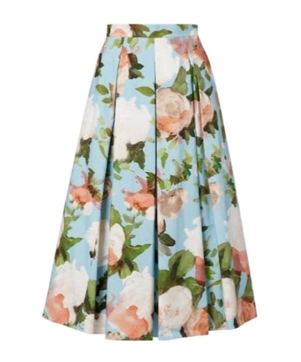 Erdem Floral Pleated Cotton Midi Skirt